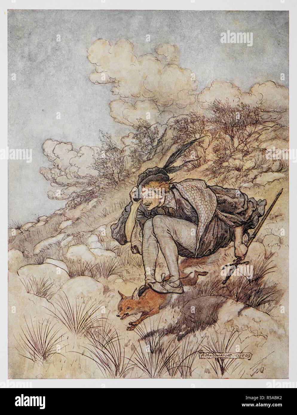 Illustration from The Golden Bird. A prince riding on a fox. Grimm's ...