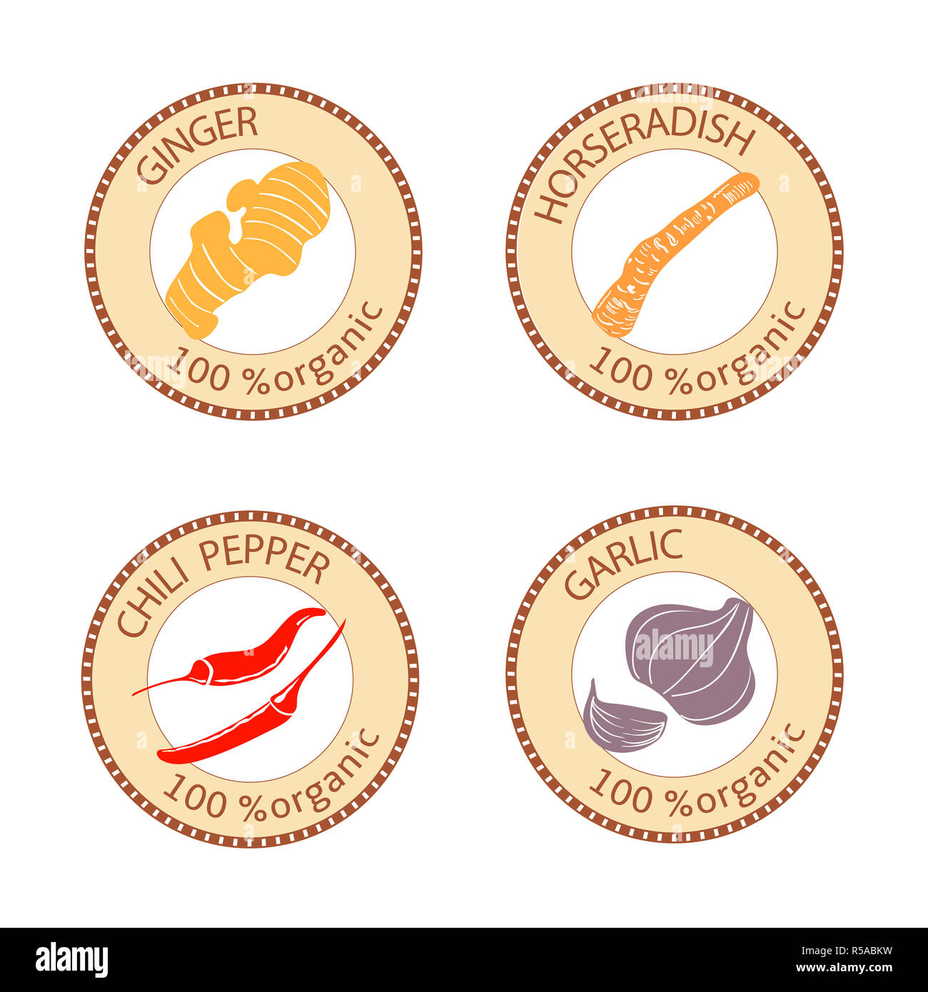 Set of spices labels. 100 organic. collection Stock Photo - Alamy