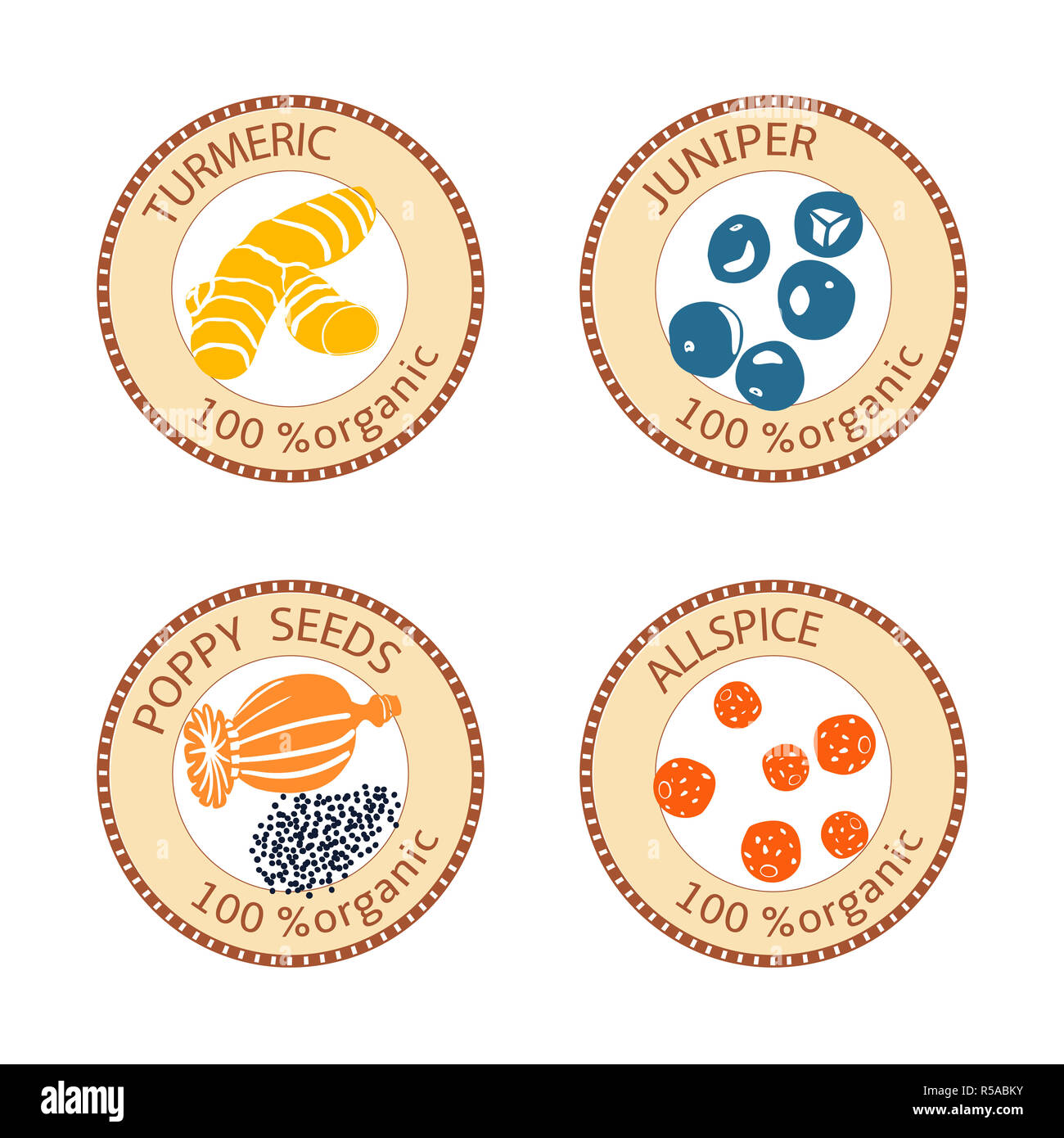 Set of spices labels. 100 organic. collection Stock Photo - Alamy