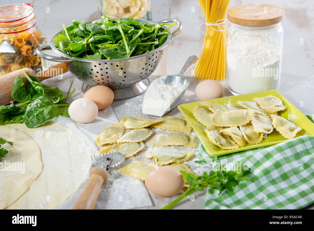 delicious traditional italian ravioli filled with spinach Stock Photo ...