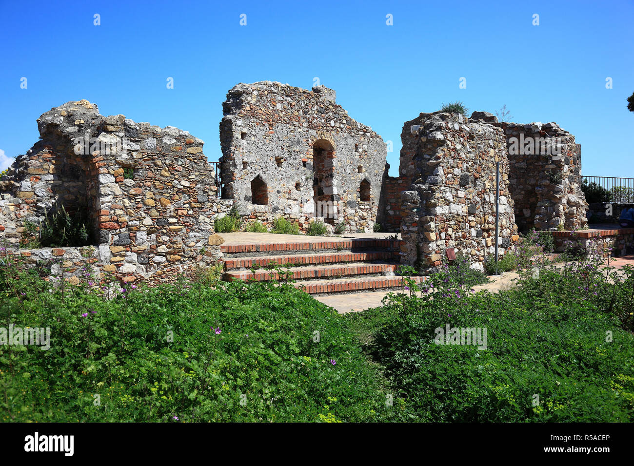 Ruins of the Norman castle, Castelmola, Taormina, Sicily, Italy Stock ...