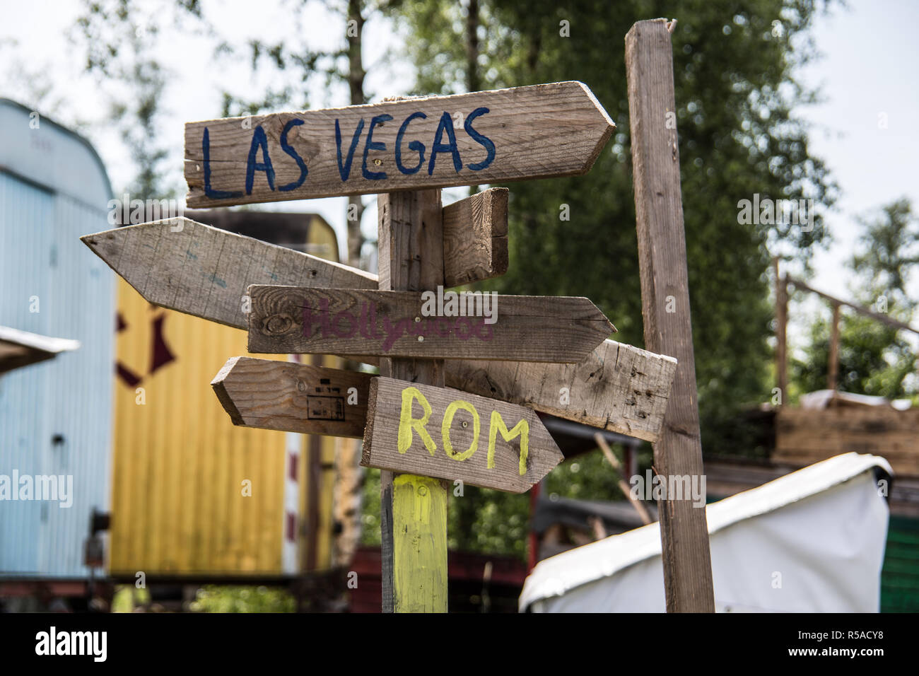 signpost on adventure playground Stock Photo - Alamy