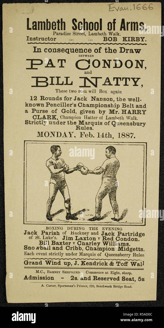 Lambeth School of Arms. A boxing match between Pat Condon and Bill Natty. 1887. Source: Evan ...