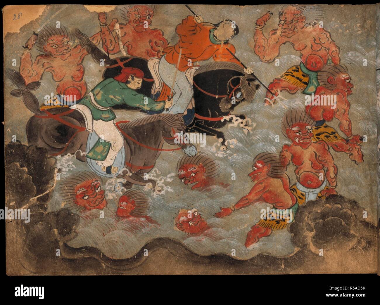 Mounted soldiers fighting demons. Taishokkan. early Edo period (1640 ...