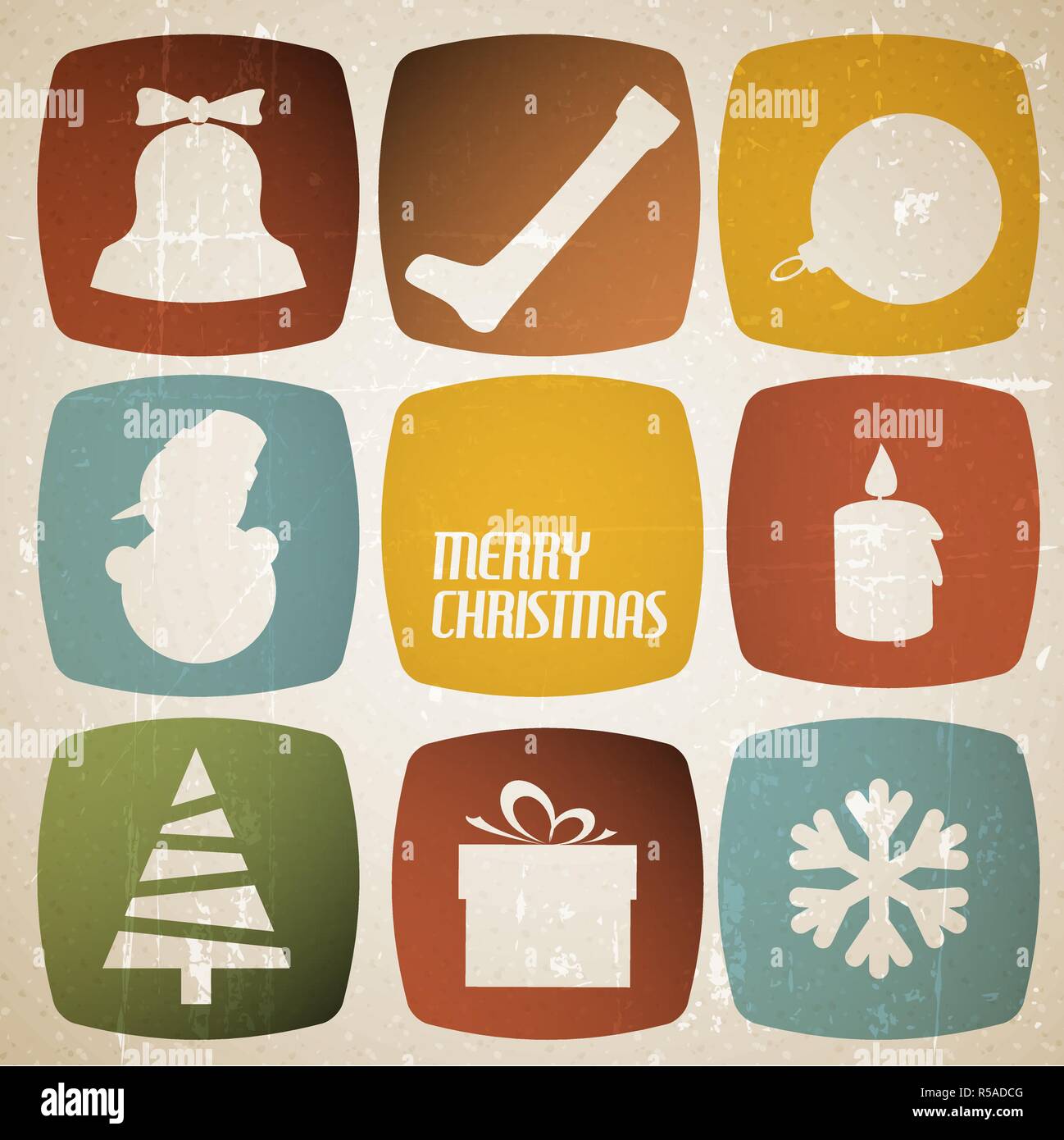 Vector Vintage vector christmas card with various seasonal shapes Stock ...