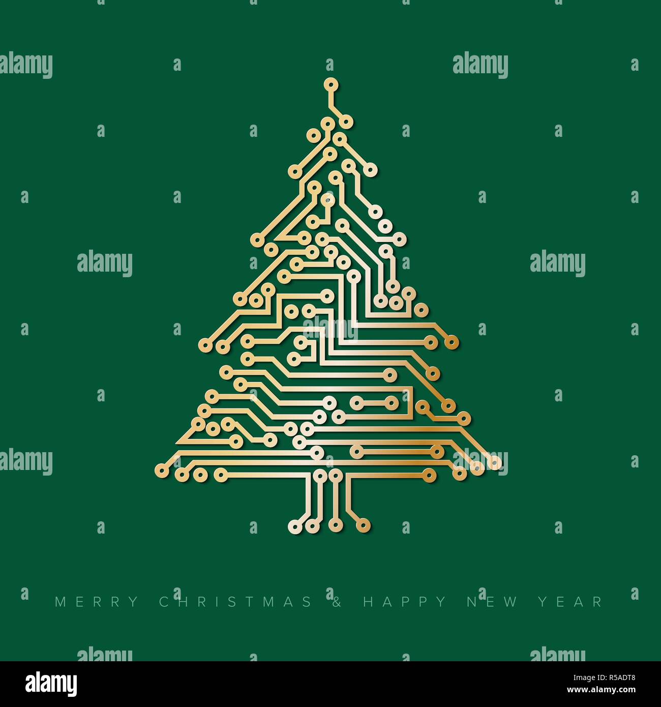 Vector christmas tree made from digital golden electronic circuit on ...