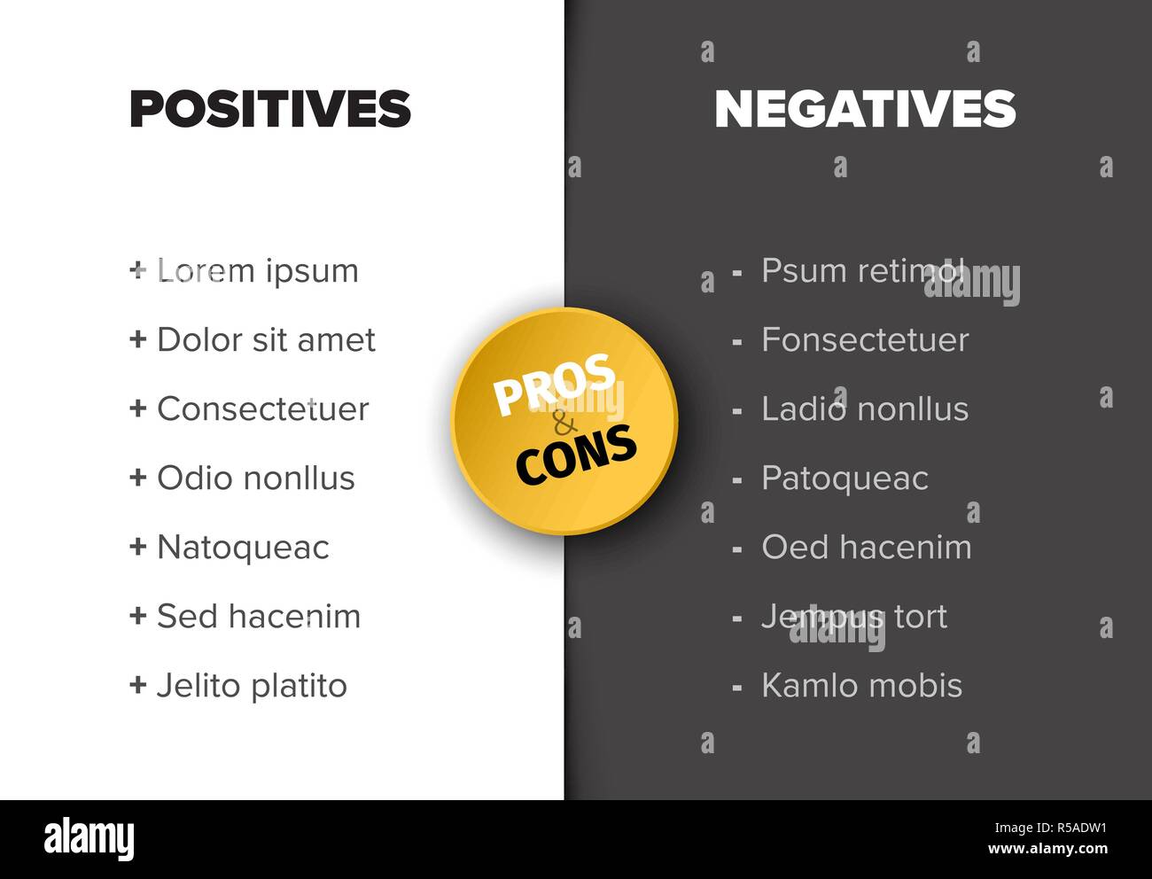 Vector template for positives and negatives with sample items - black ...
