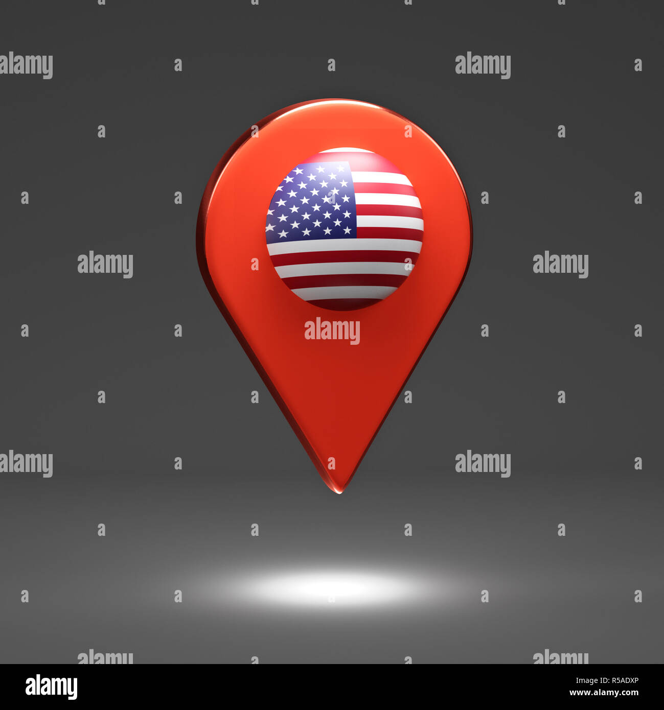 3D render Illustration. Map pointer with American flag. Independence ...