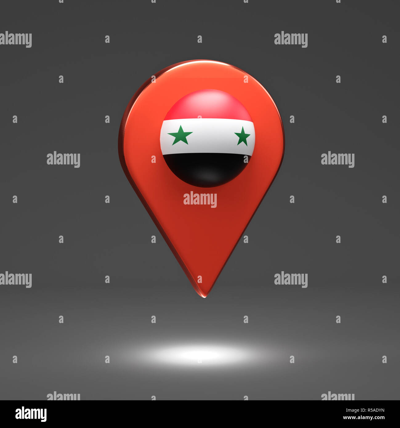 3D render Illustration. Map pointers with flag Siria Stock Photo - Alamy