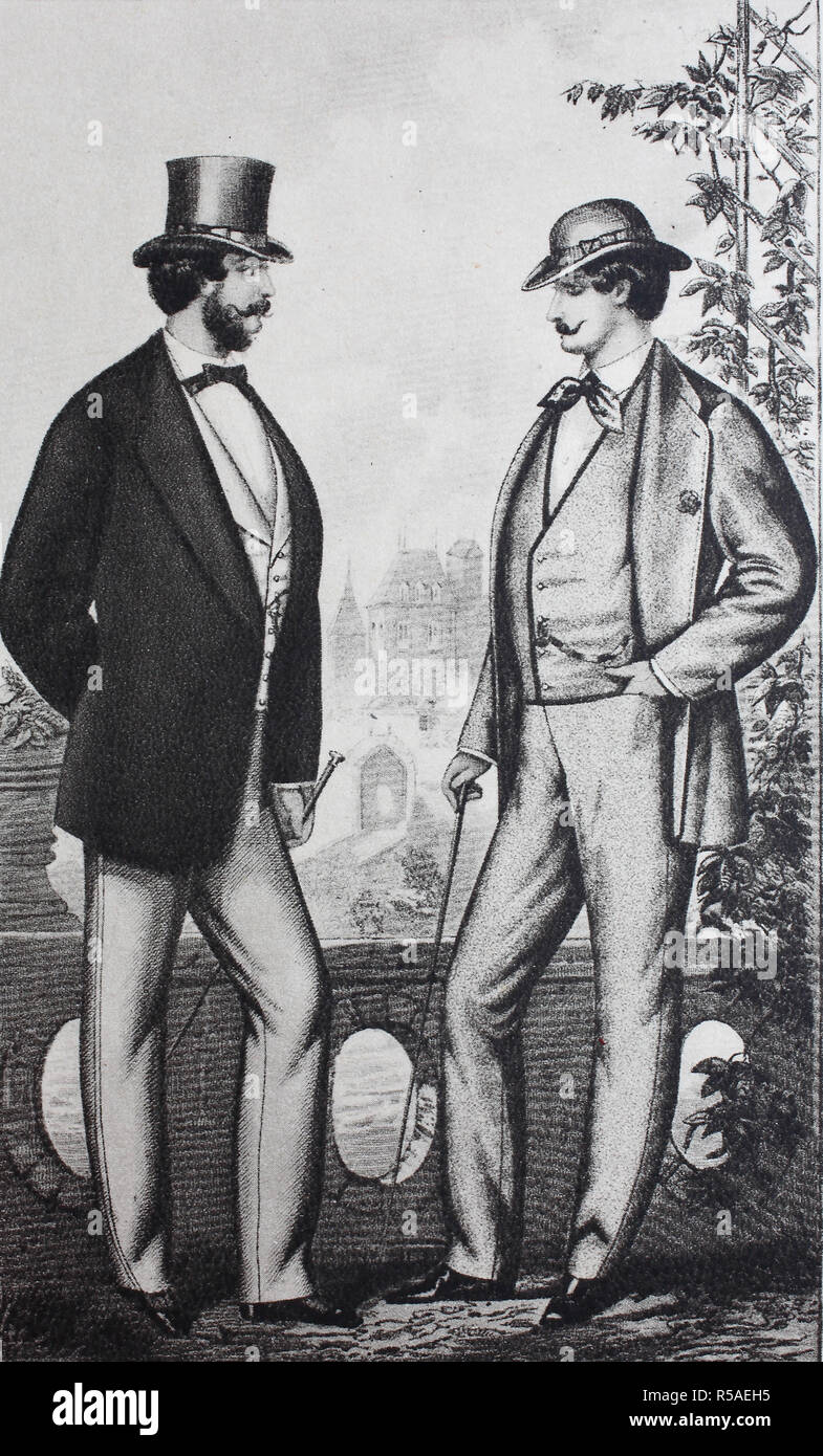 Men fashion in France, Cul de Paris, 1870, woodcut, France Stock Photo ...