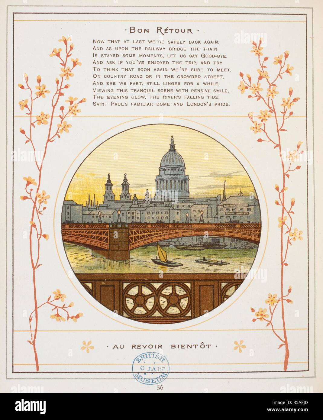 Bon retour. A view of the River Thames, showing a railway bridge and St ...