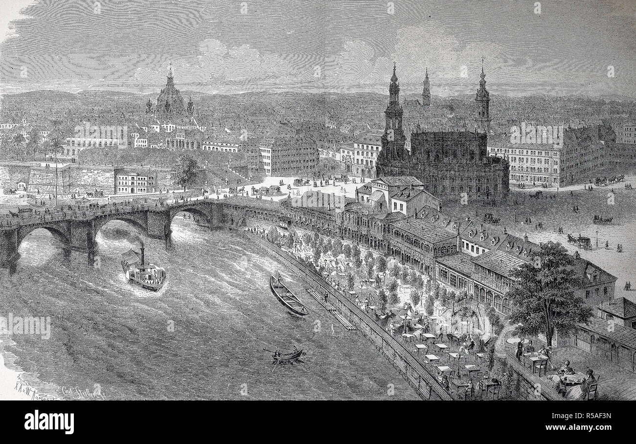 The italian village at Dresden, Germany, the old city at river Elbe ...