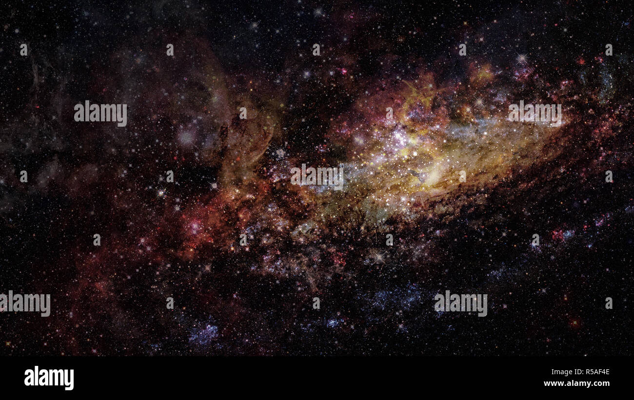 Giant glowing nebula. Space background with red nebula and stars ...