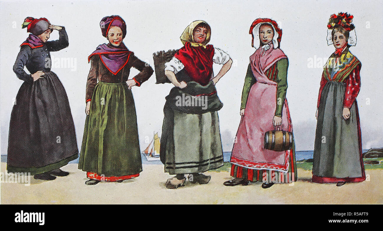 People in traditional costumes, fashion, clothes in Denmark, folk ...