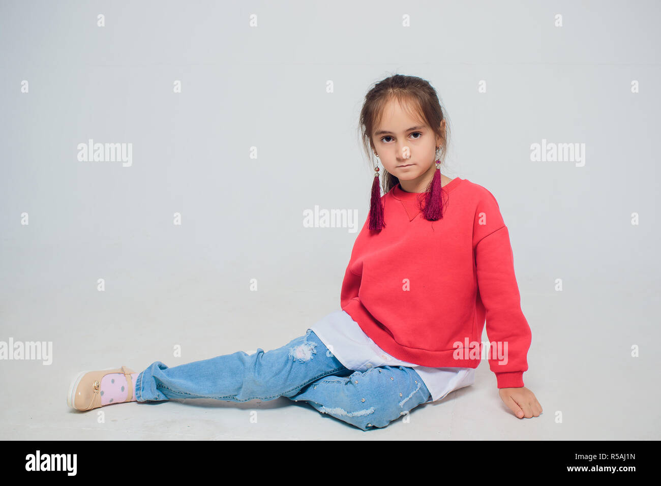 Full portrait of beautiful stylish girl in fashion stylish posing ...