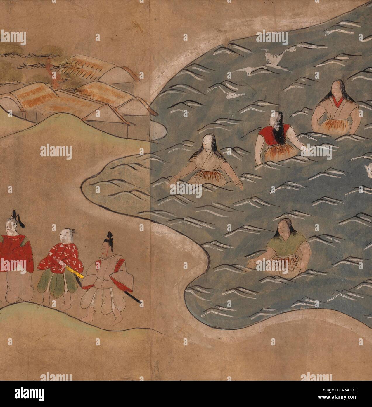 Women in sea. Taishokkan. 17th century. A Japanese emakimono (picture ...