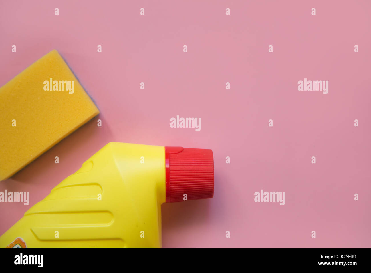 Cleaning tools. cleaning equipment in yellow and red colors.Top view ...