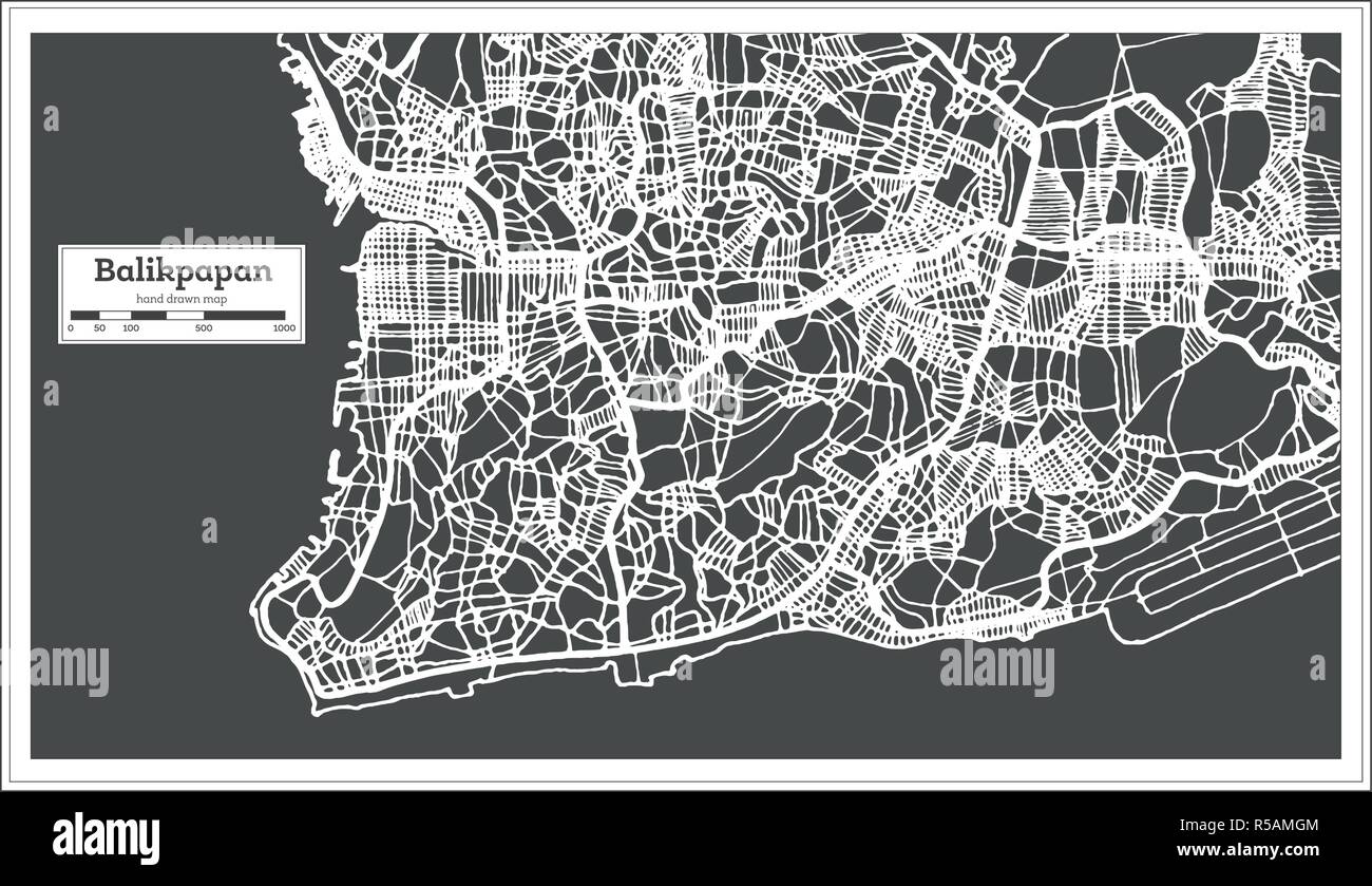 Balikpapan Indonesia City Map in Retro Style. Outline Map. Vector ...