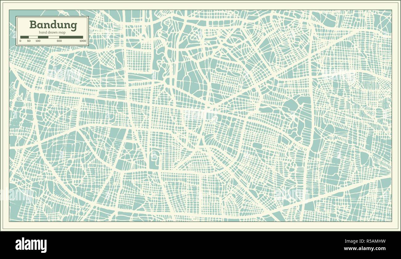 Bandung Indonesia City Map in Retro Style. Outline Map. Vector ...