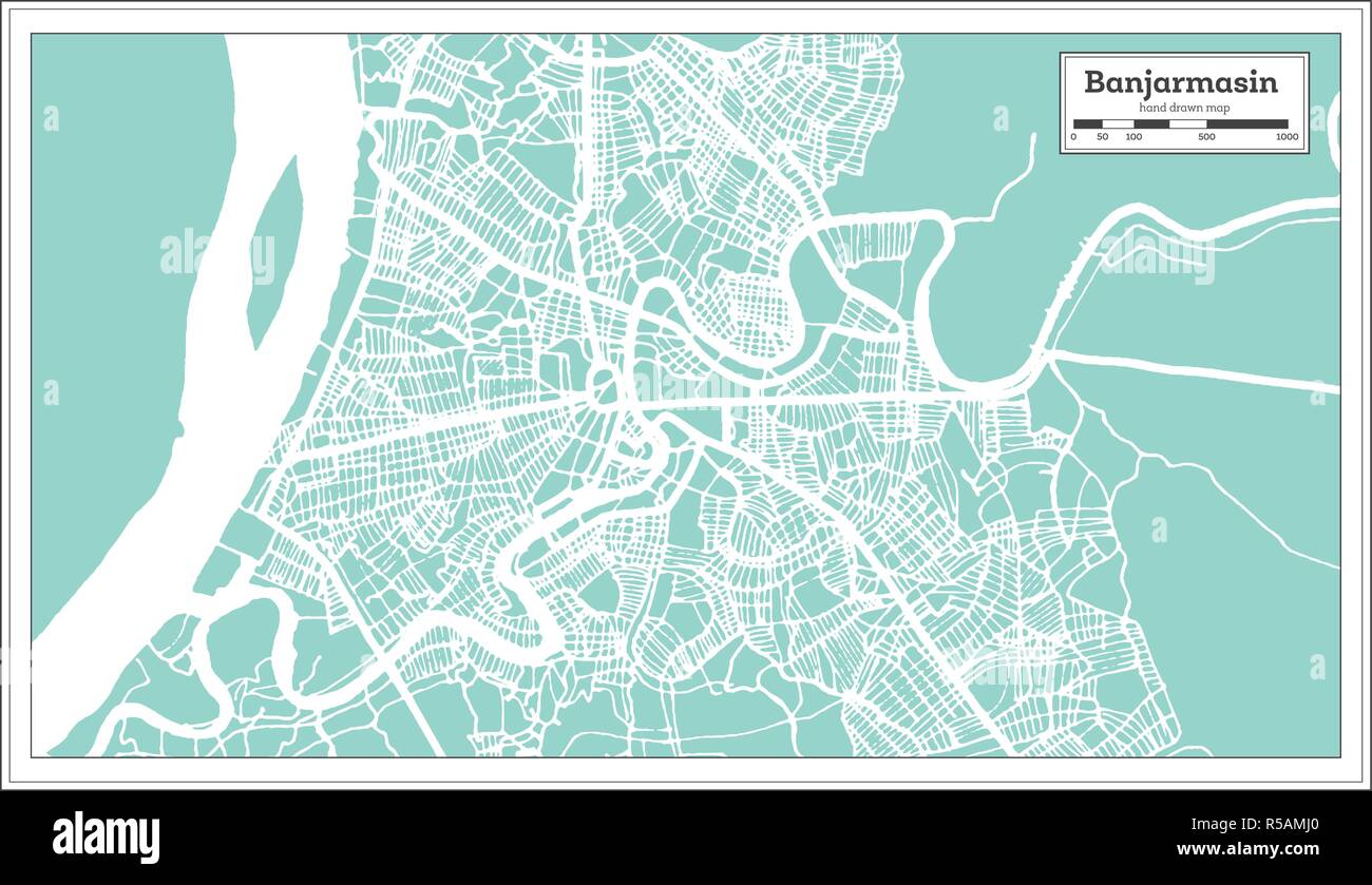 Banjarmasin Indonesia City Map in Retro Style. Outline Map. Vector ...