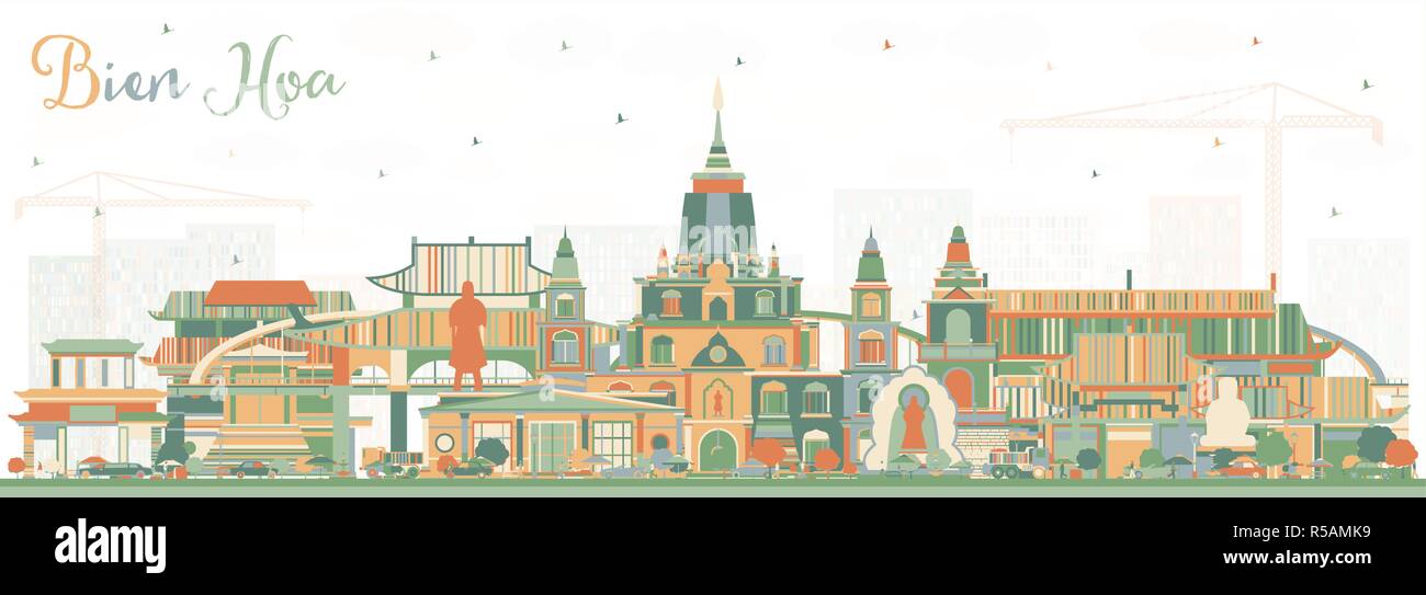 Bien Hoa Vietnam City Skyline with Color Buildings. Vector Illustration ...