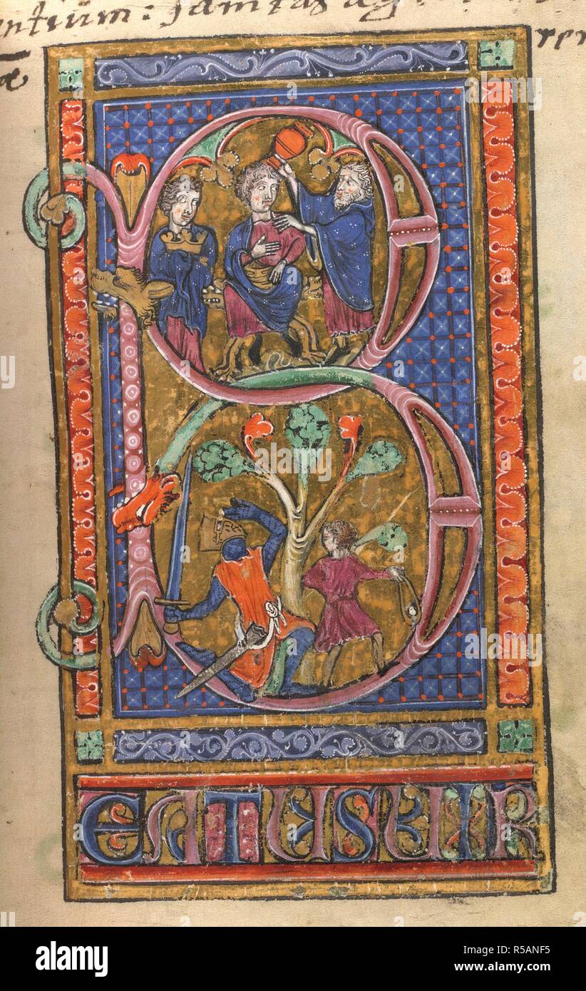 Historiated initial 'B'(eatus) with the annointing of David and David ...