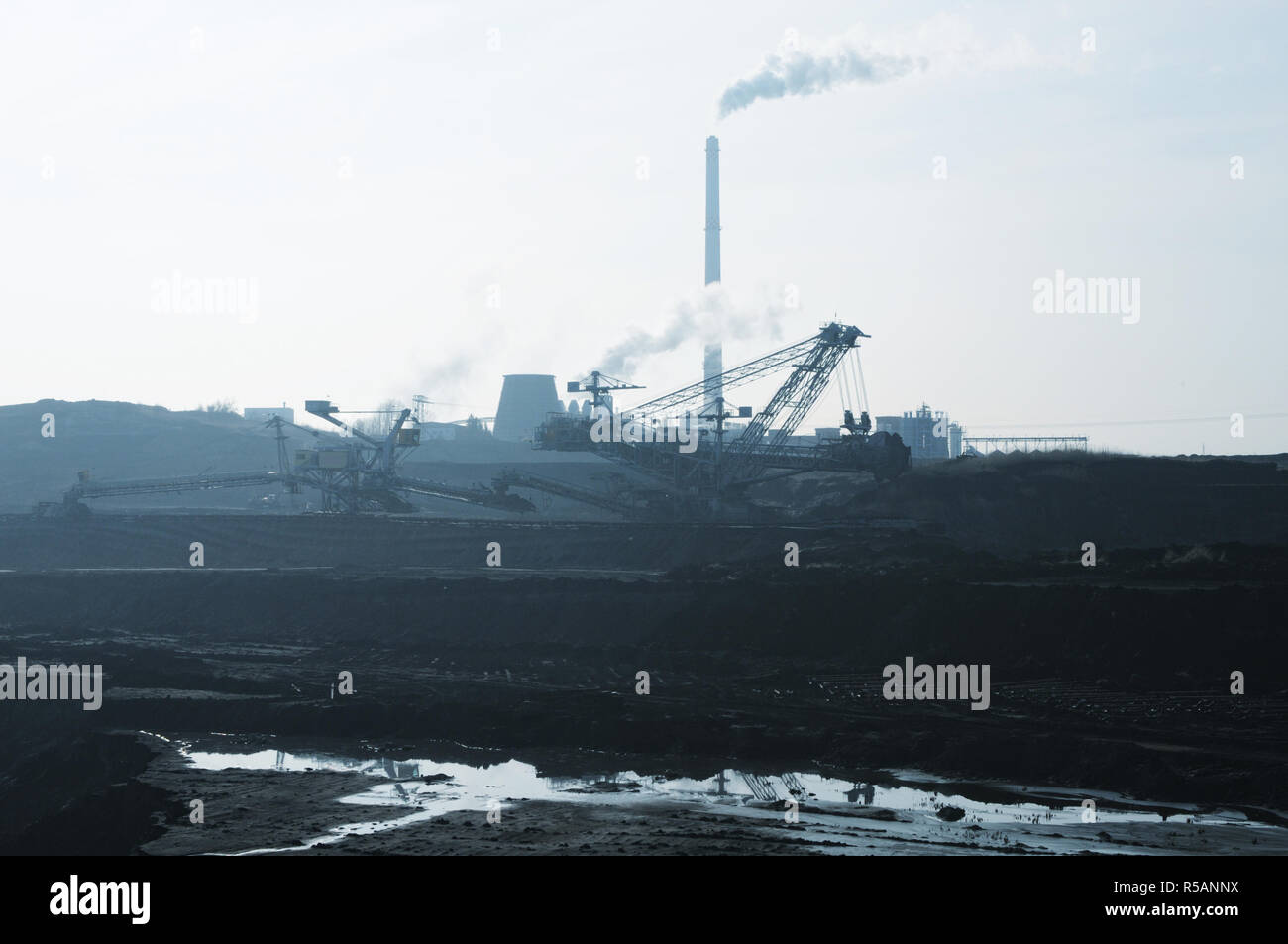 coal mine. aerial view with Steam-electric power station fuelled by ...