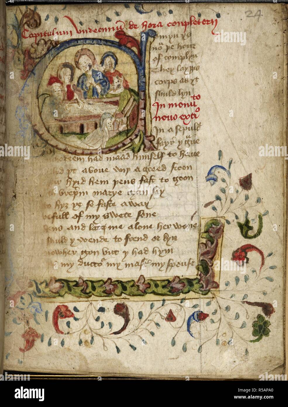 Historiated initial 'C'(omyn) with the Entombment at the beginning of ...