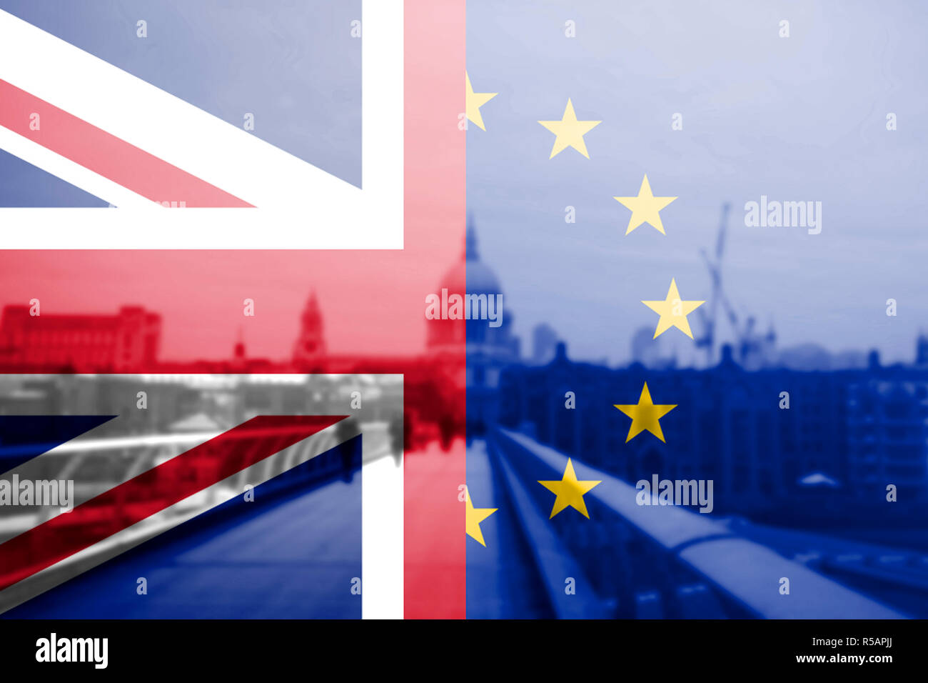 UK flag, EU flag and St. Paul Catherdral Stock Photo - Alamy