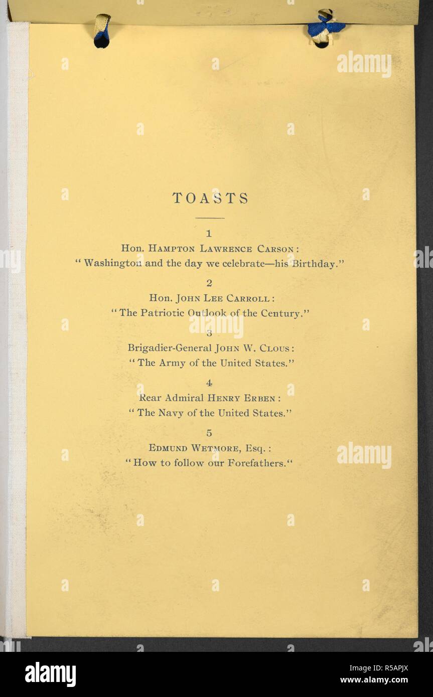 Toasts menu for a banquet for the 'Sons of the revolution in the state ...