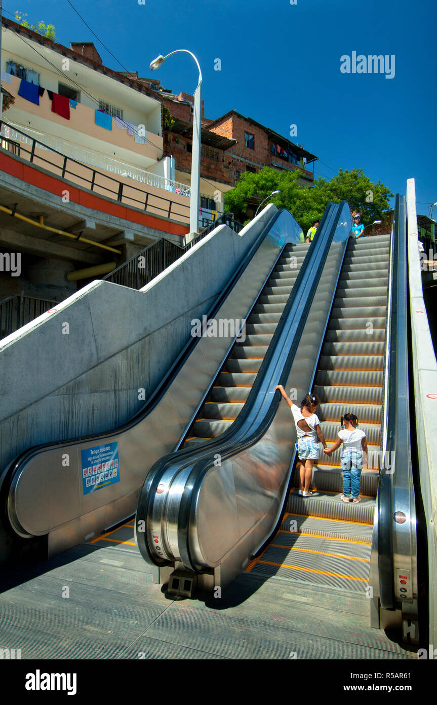 Medellin, Colombia, Comuna 13, Hillside Barrio, Outdoor Escalators ...