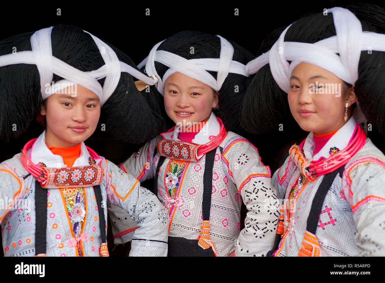 Girls of Long Horn Miao tribe, Sugao, Guizhou Province, China Stock ...