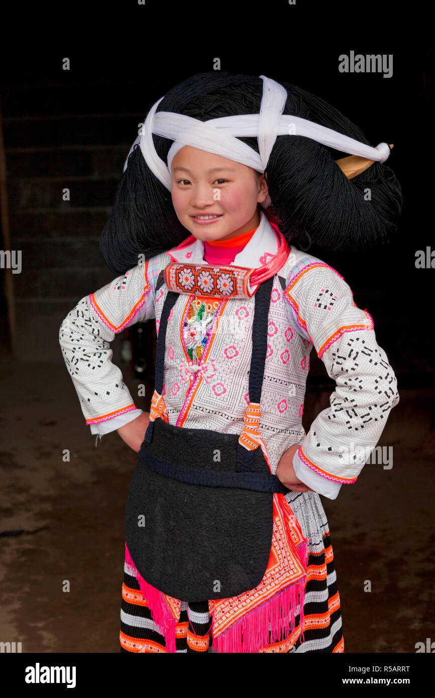 Girls of Long Horn Miao tribe, Sugao, Guizhou Province, China Stock ...