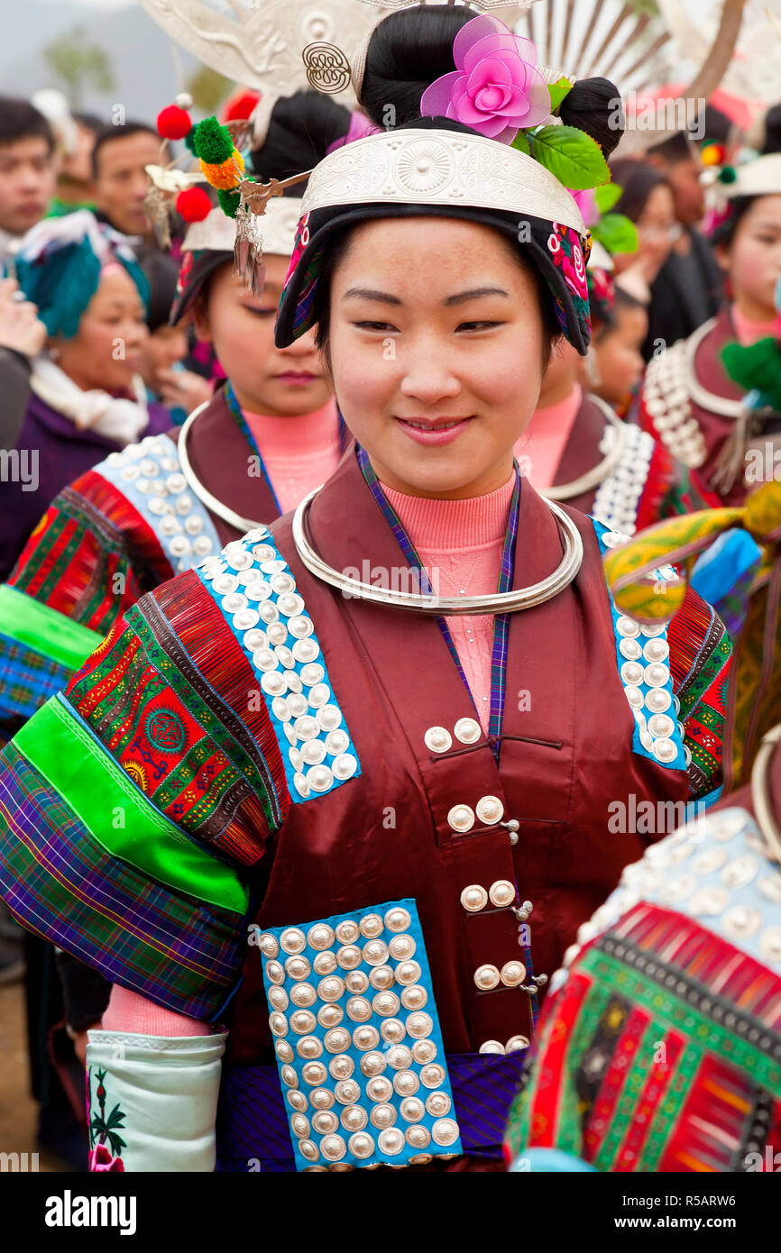 Black Miao girls dancing at festival, Kaili, Guizhou Province, China ...