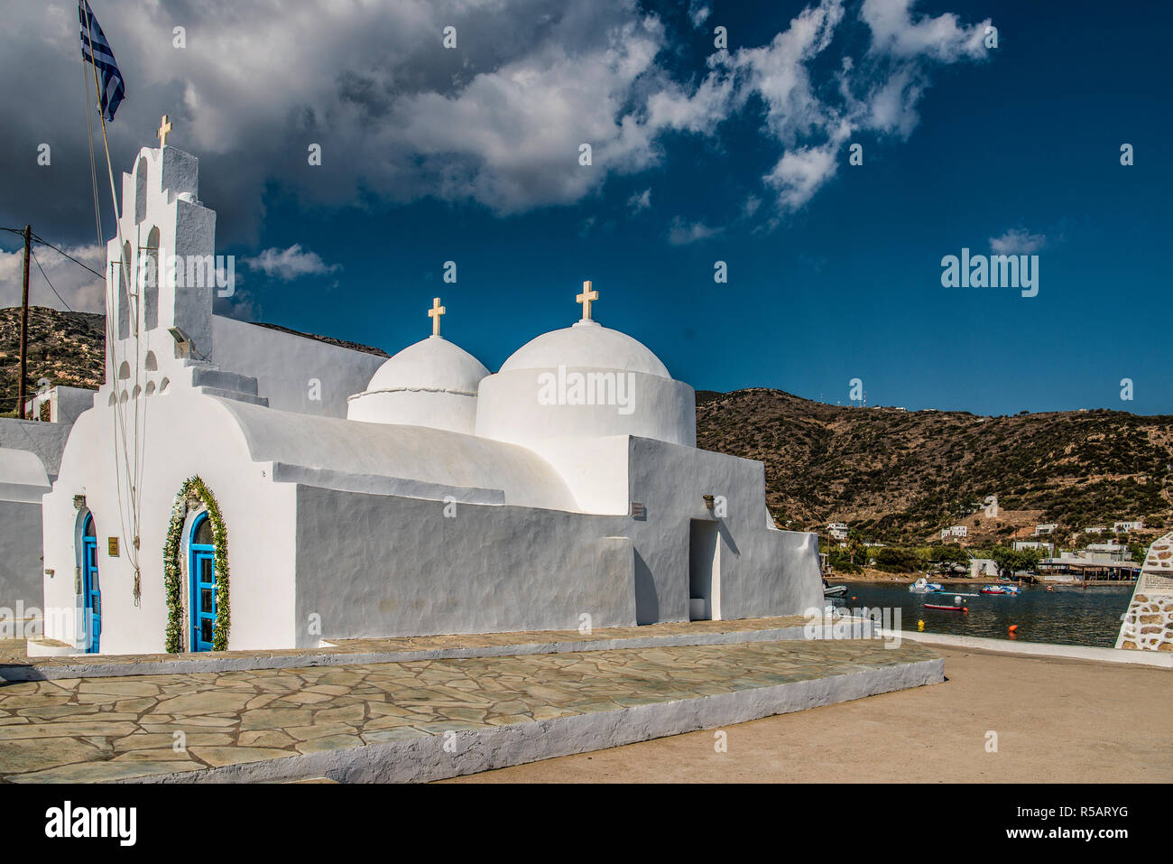 Greece. Sifnos island. Vathi village. Taxiarchis monastery Stock Photo ...