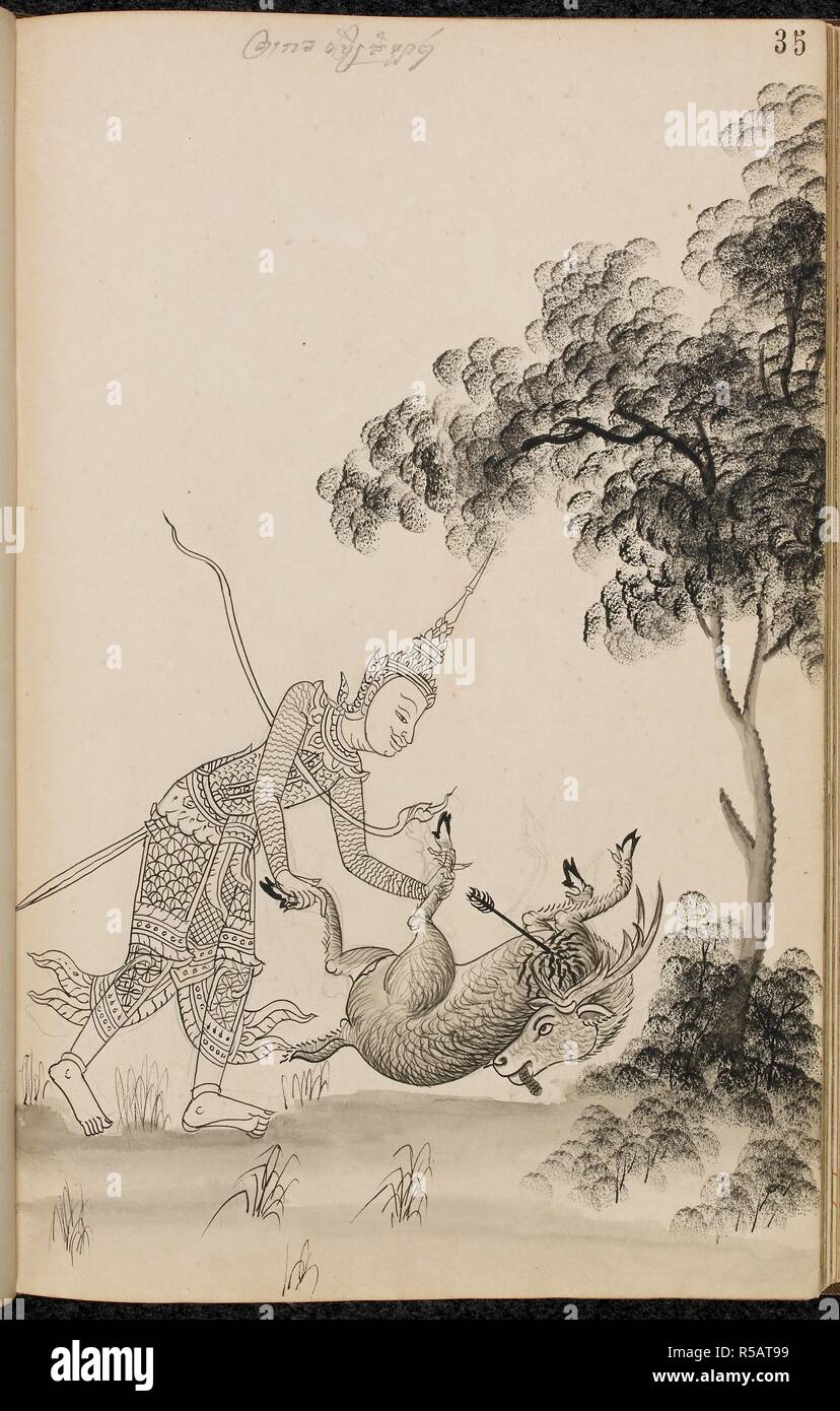 Rama hunting a deer while Ravana abducts his wife Sita, scene from the ...