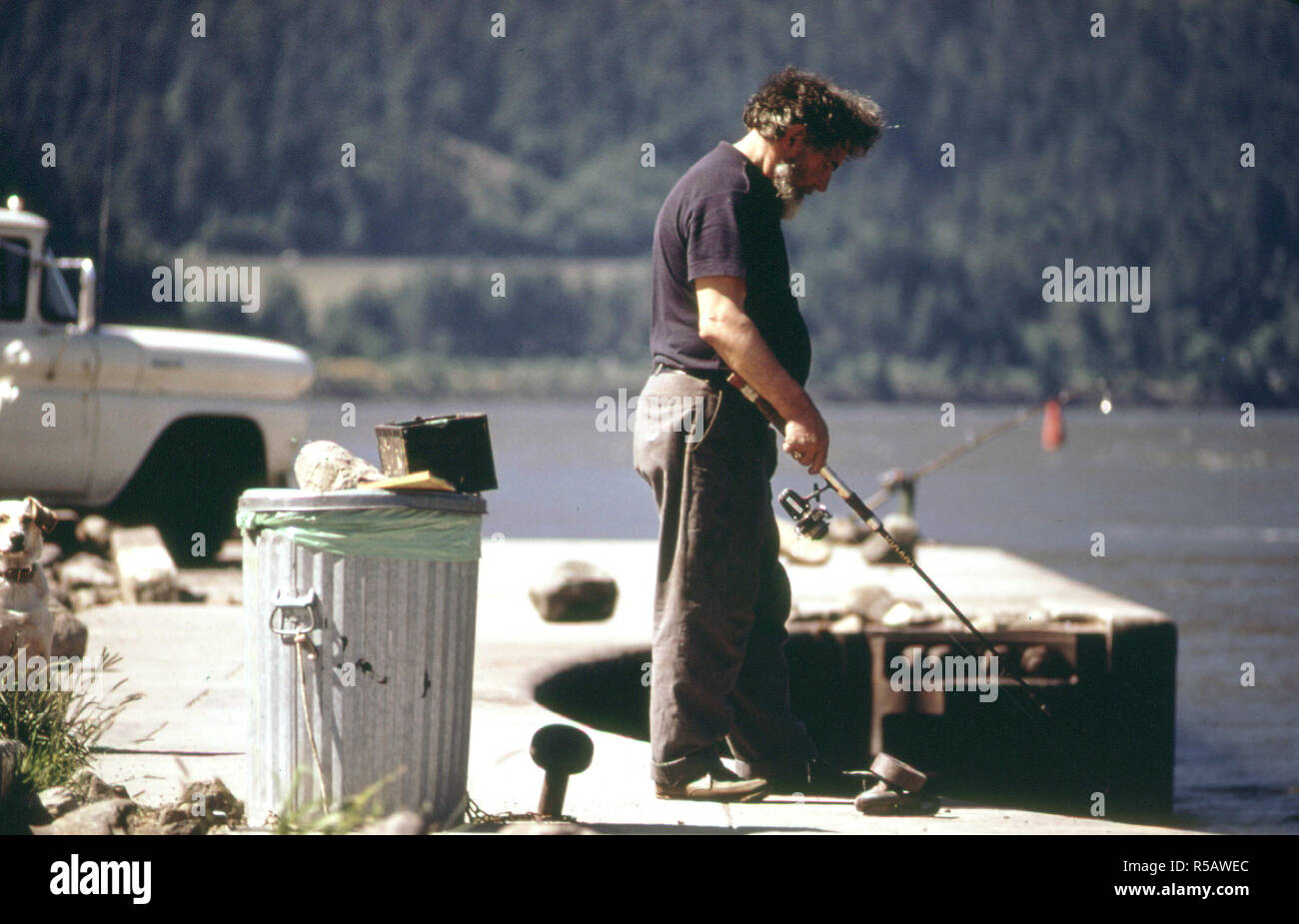 Man fishing At Cascade Locks on the Columbia River 05/1973 Stock Photo ...