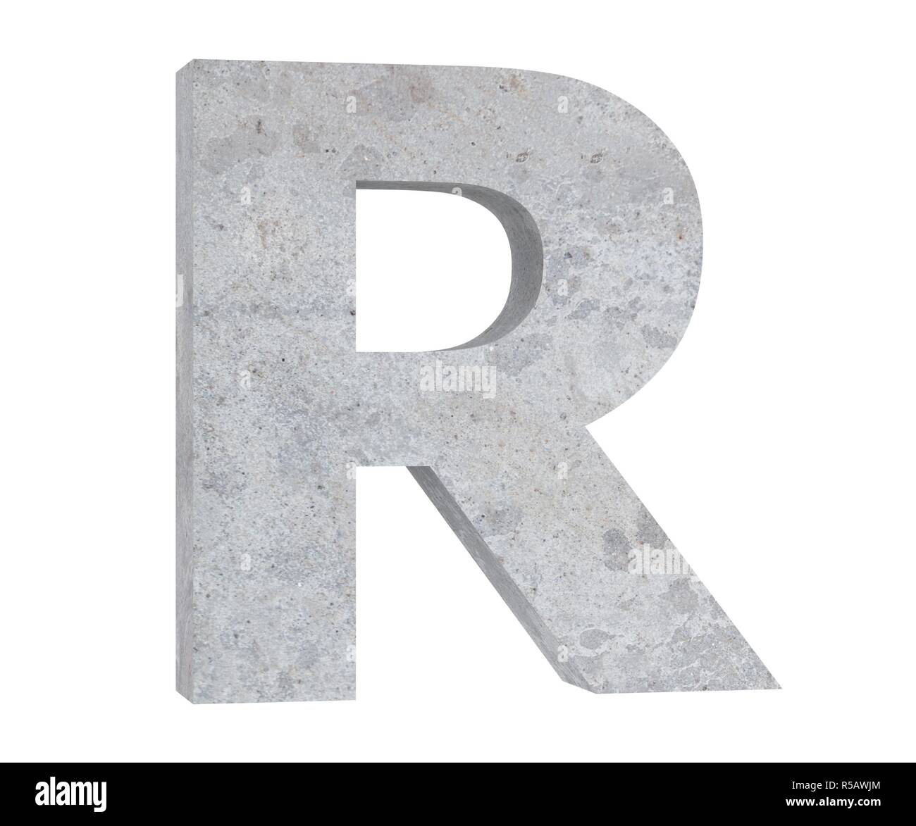 Concrete Capital Letter - R isolated on white background. 3D render ...