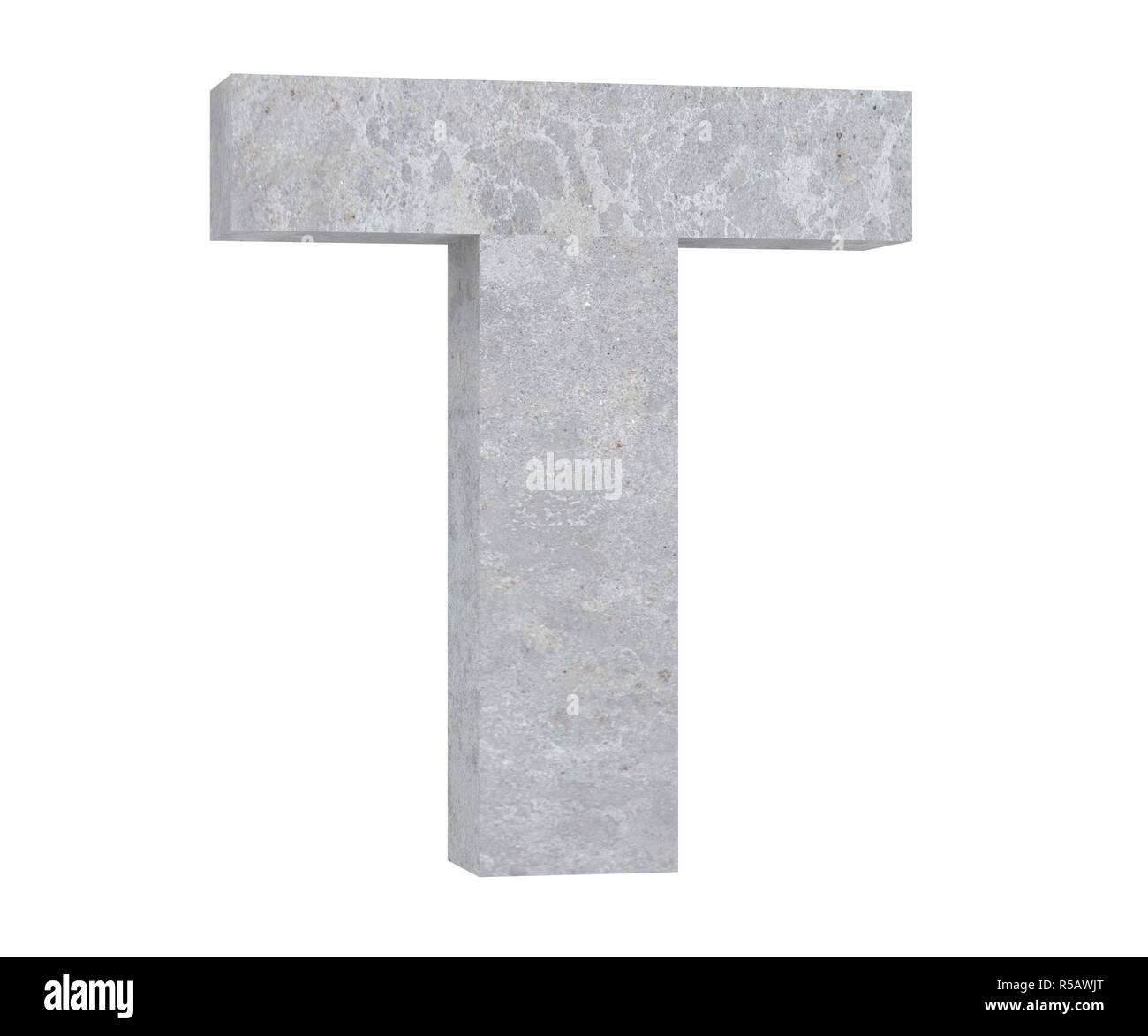 Concrete Capital Letter - T isolated on white background. 3D render ...