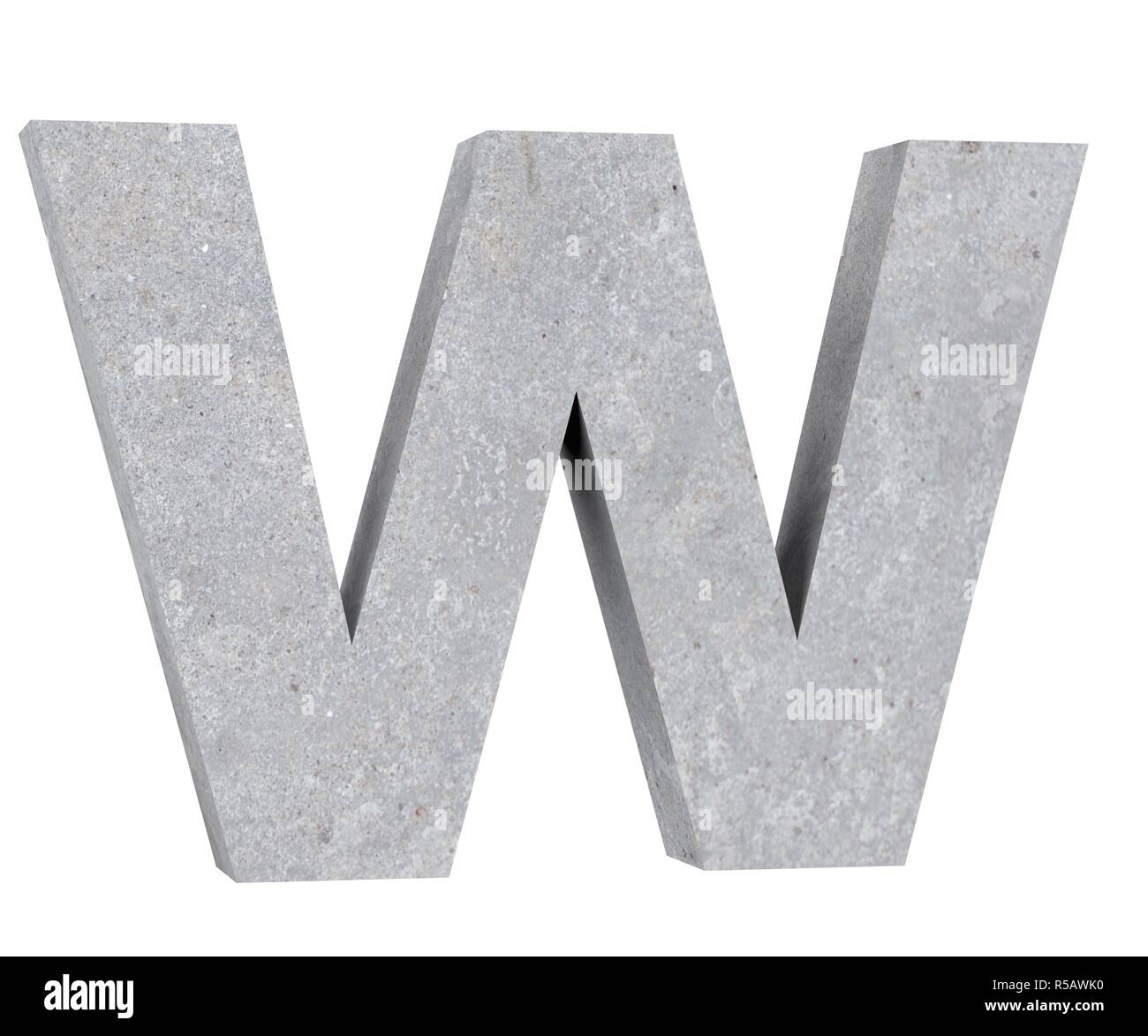 Concrete Capital Letter - W isolated on white background. 3D render ...