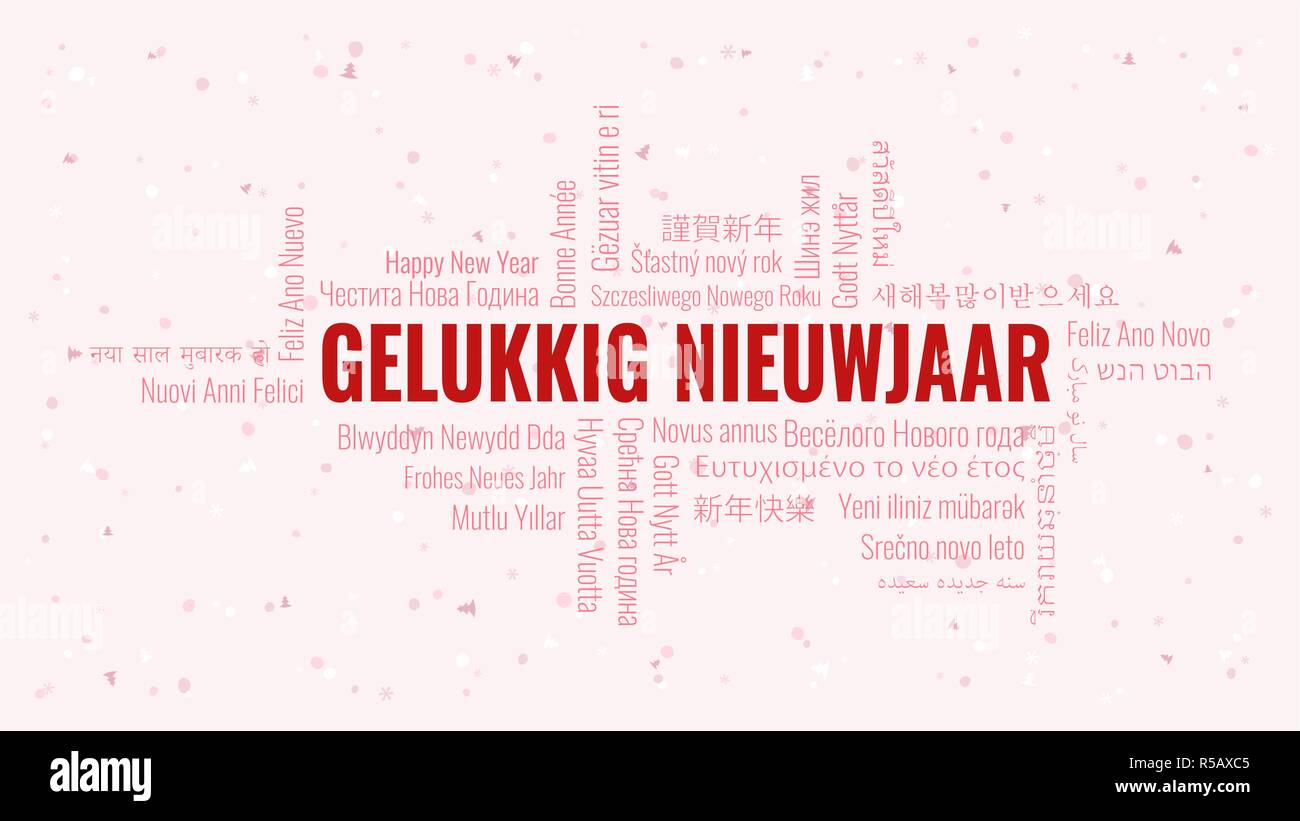 Happy New Year text in Dutch 'Gelukkig Nieuwjaar' with word cloud in ...