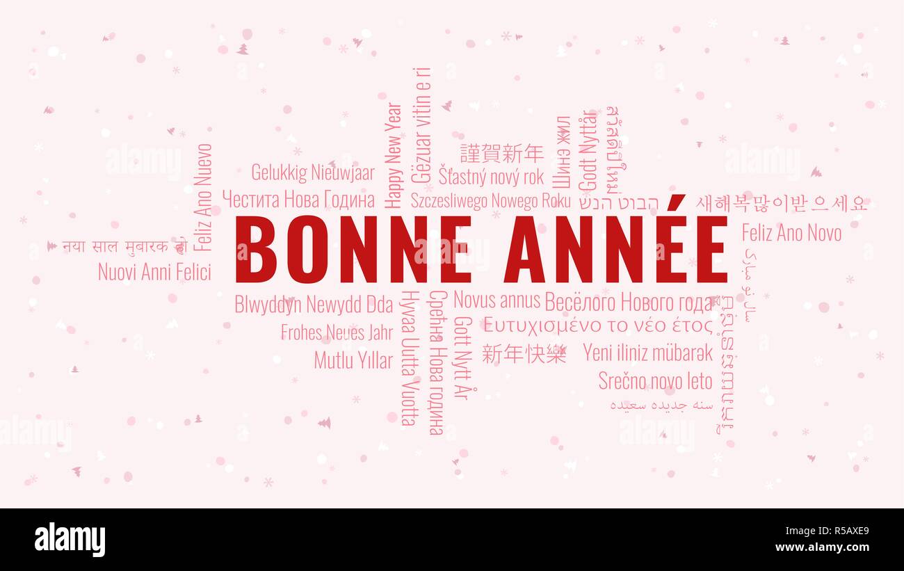 Happy New Year text in French 'Bonne Annee' with word cloud in many ...
