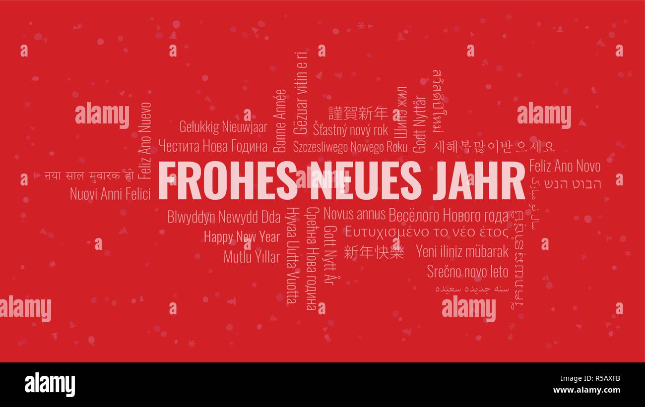 Happy New Year text in German 'Frohes Neues Jahr' with word cloud in ...