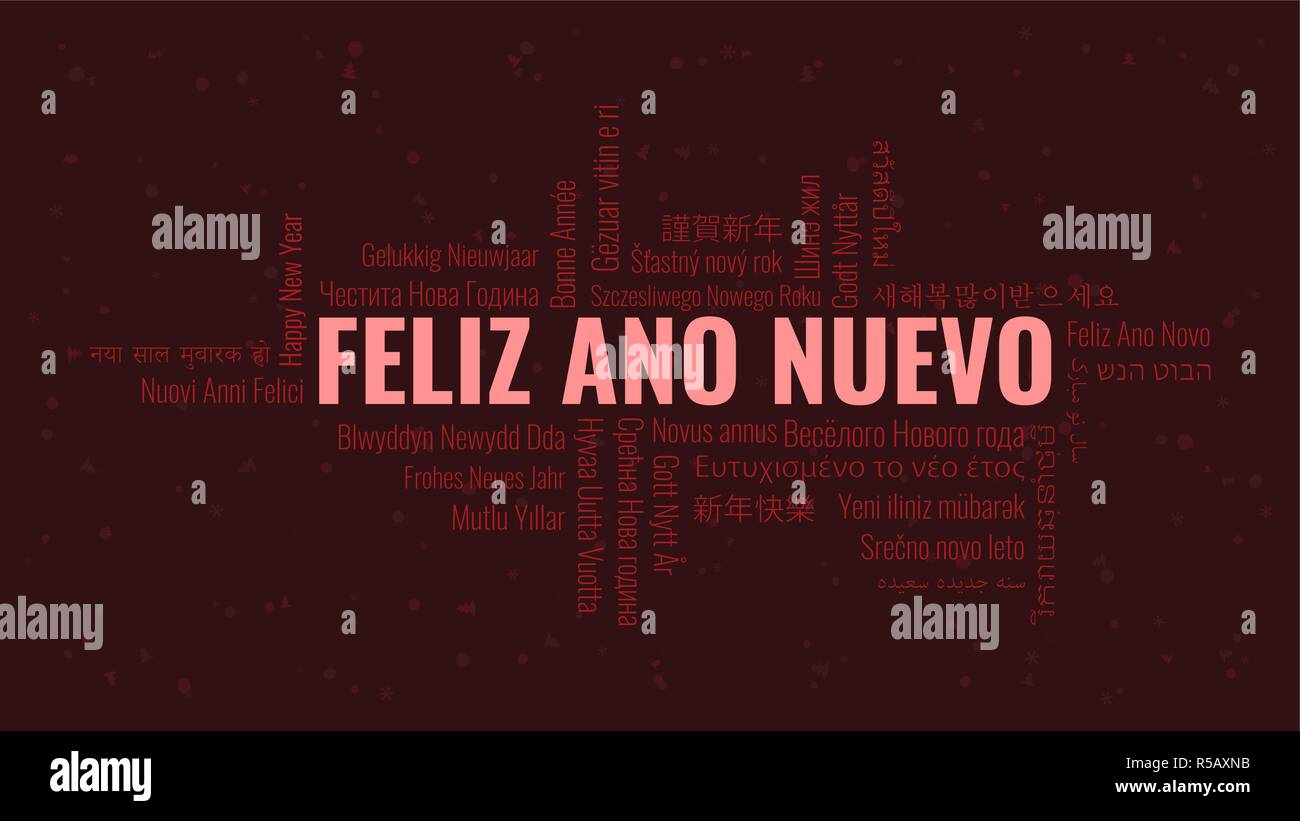 Happy New Year text in Spanish 'Feliz Ano Nuevo' with word cloud in ...