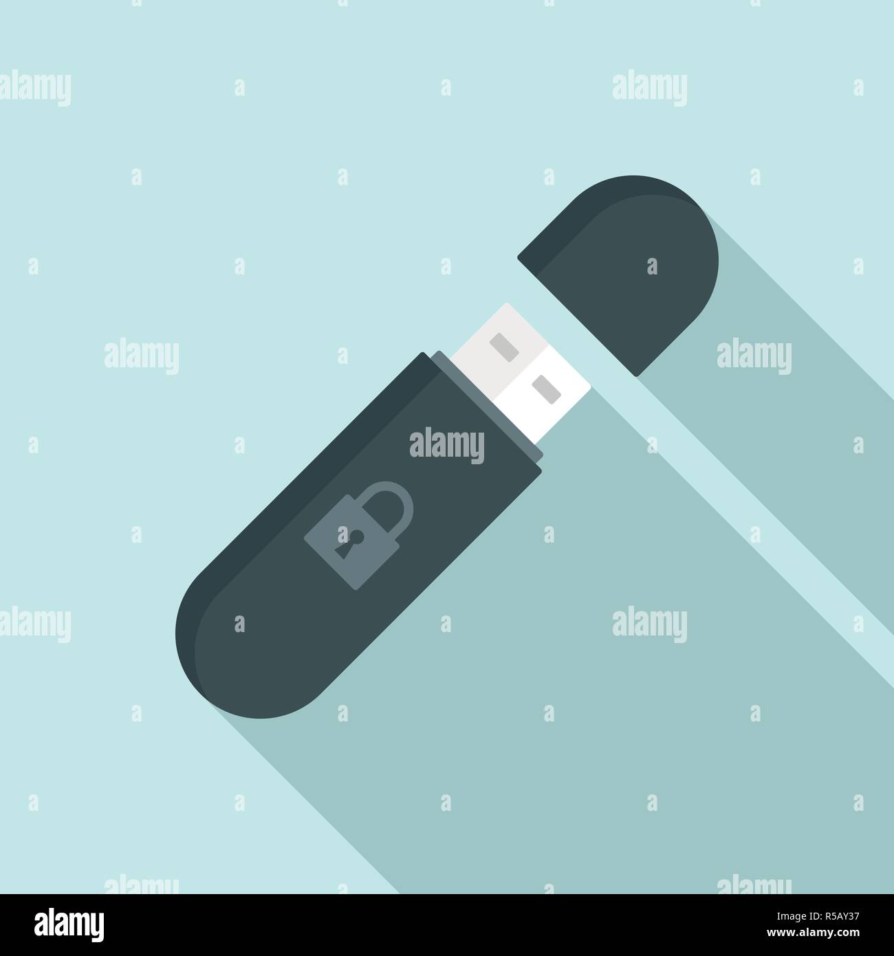 Secured usb flash icon. Flat illustration of secured usb flash vector ...