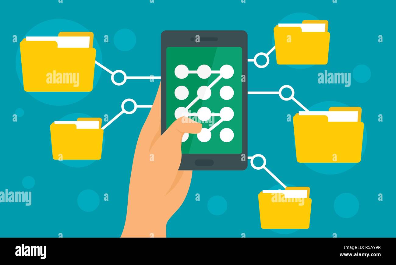 Smartphone file folder concept background. Flat illustration of ...