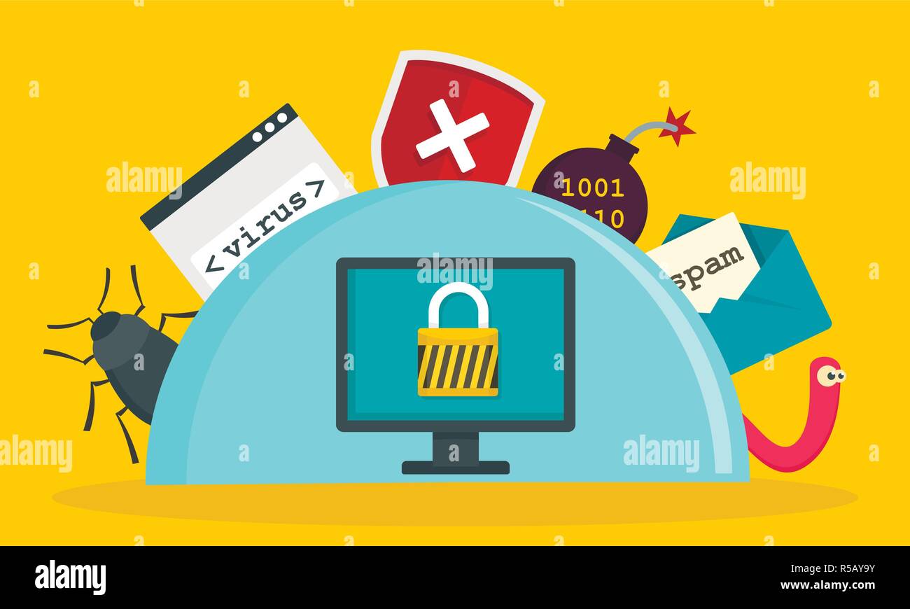 Secured computer concept background. Flat illustration of secured ...