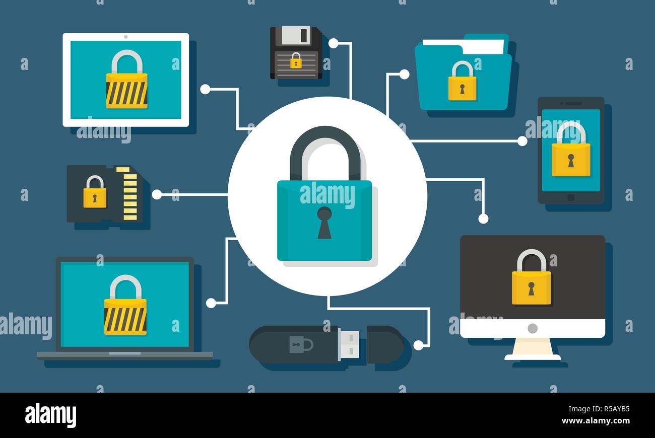 Digital device security concept background. Flat illustration of ...
