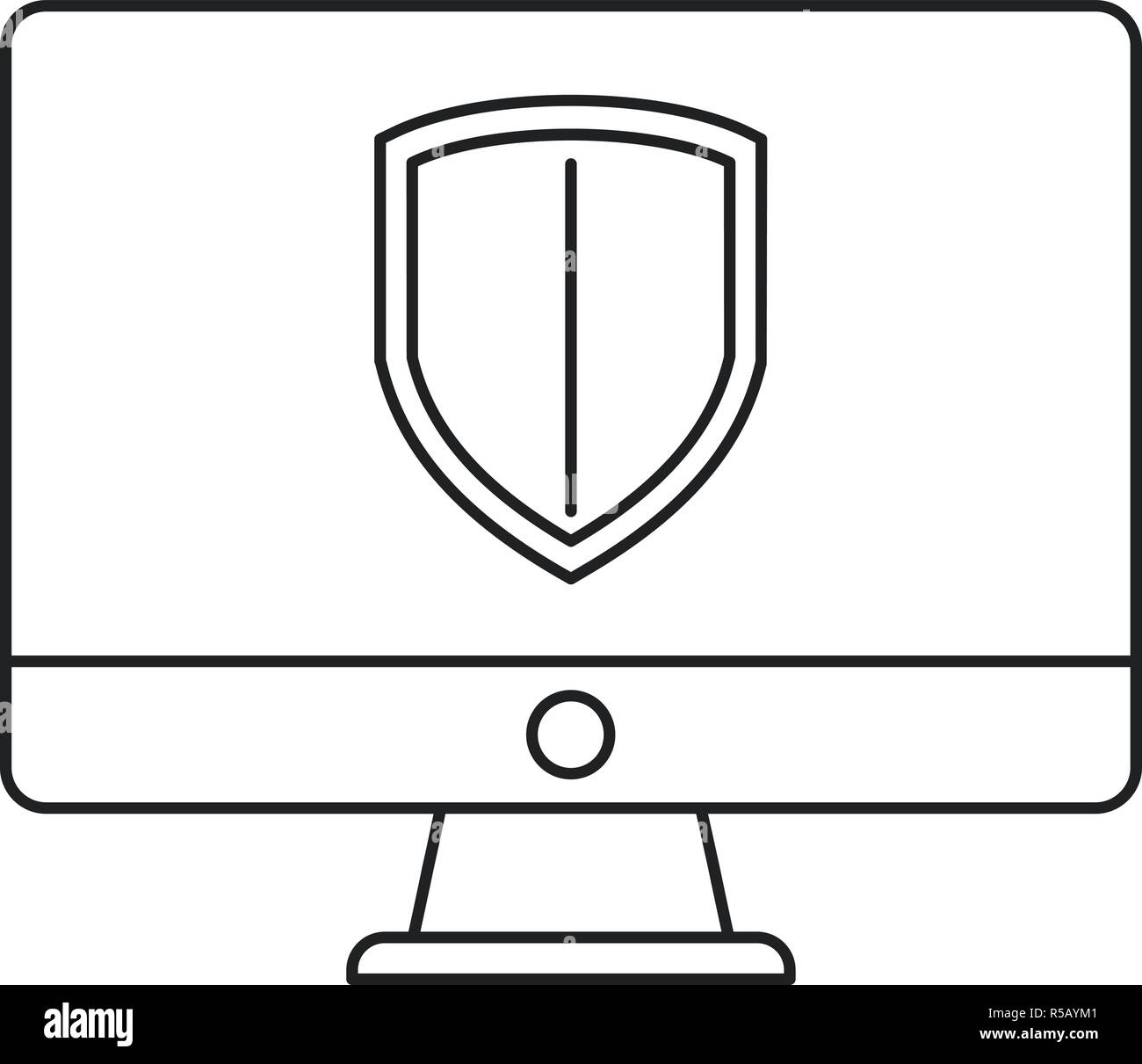 Protected computer icon. Outline illustration of protected computer ...