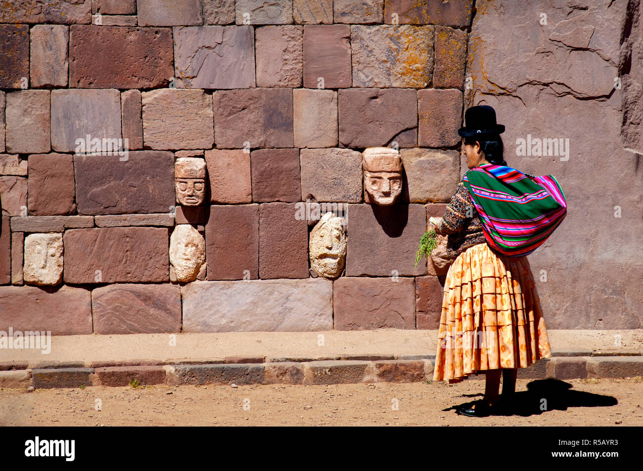 Bolivia, Tiahuanaco Ruins, Semi-Subterranean Temple Wall, Sculptured ...